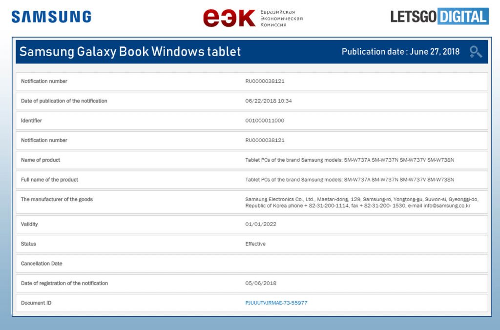 Nieuwe Samsung Galaxy Book Windows tablet gecertificeerd | LetsGoDigital